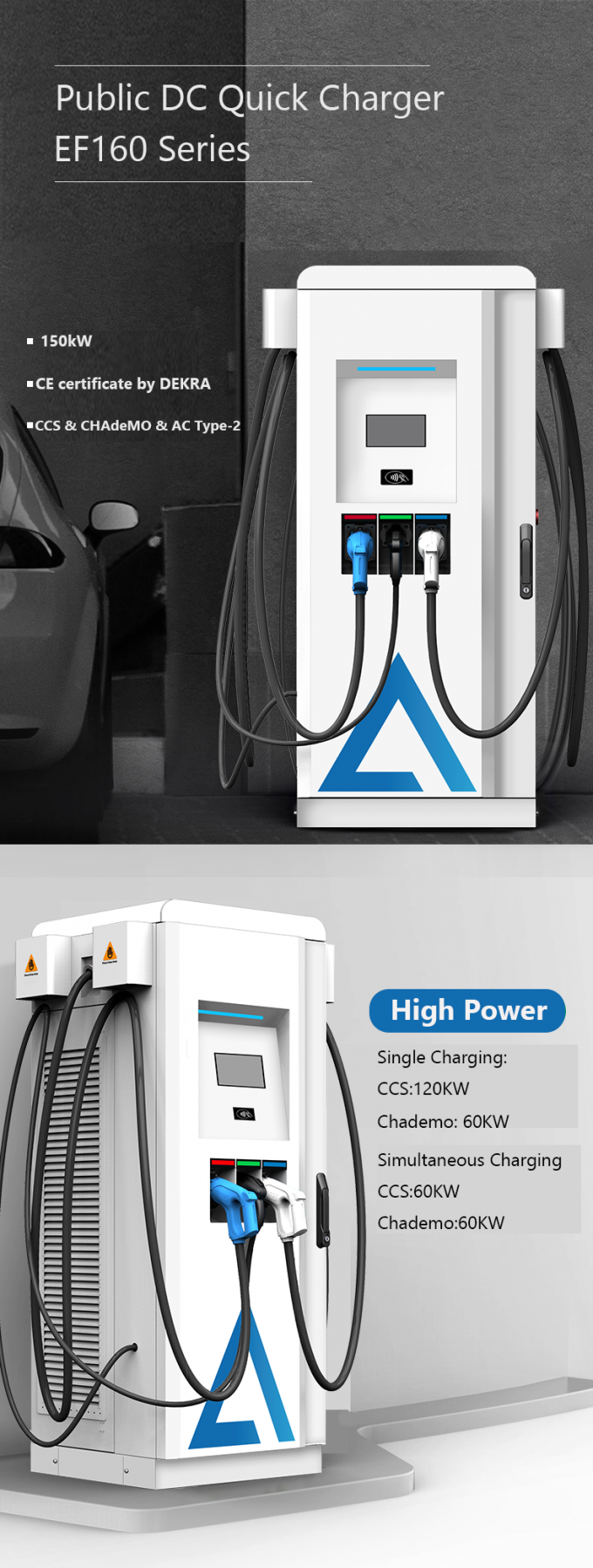 Commercial DC EV Charger 180kw Fast Charging CCS CHAdeMo with LCD Display